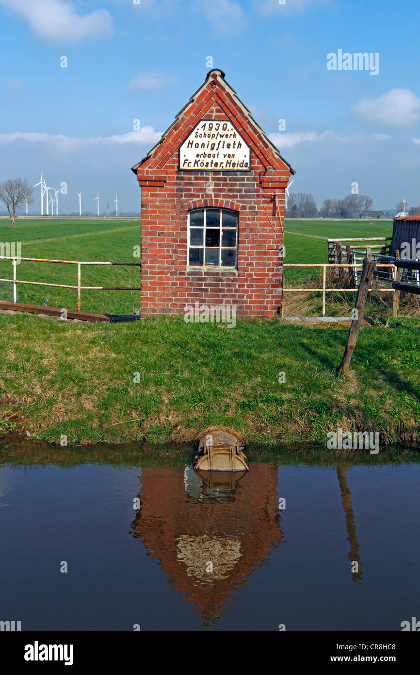Historic pumping station for draining the marshes in Honigfleth ...