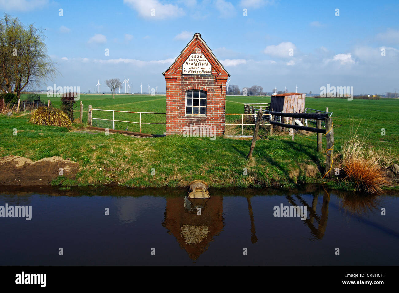 Historic pumping station for draining the marshes in Honigfleth ...