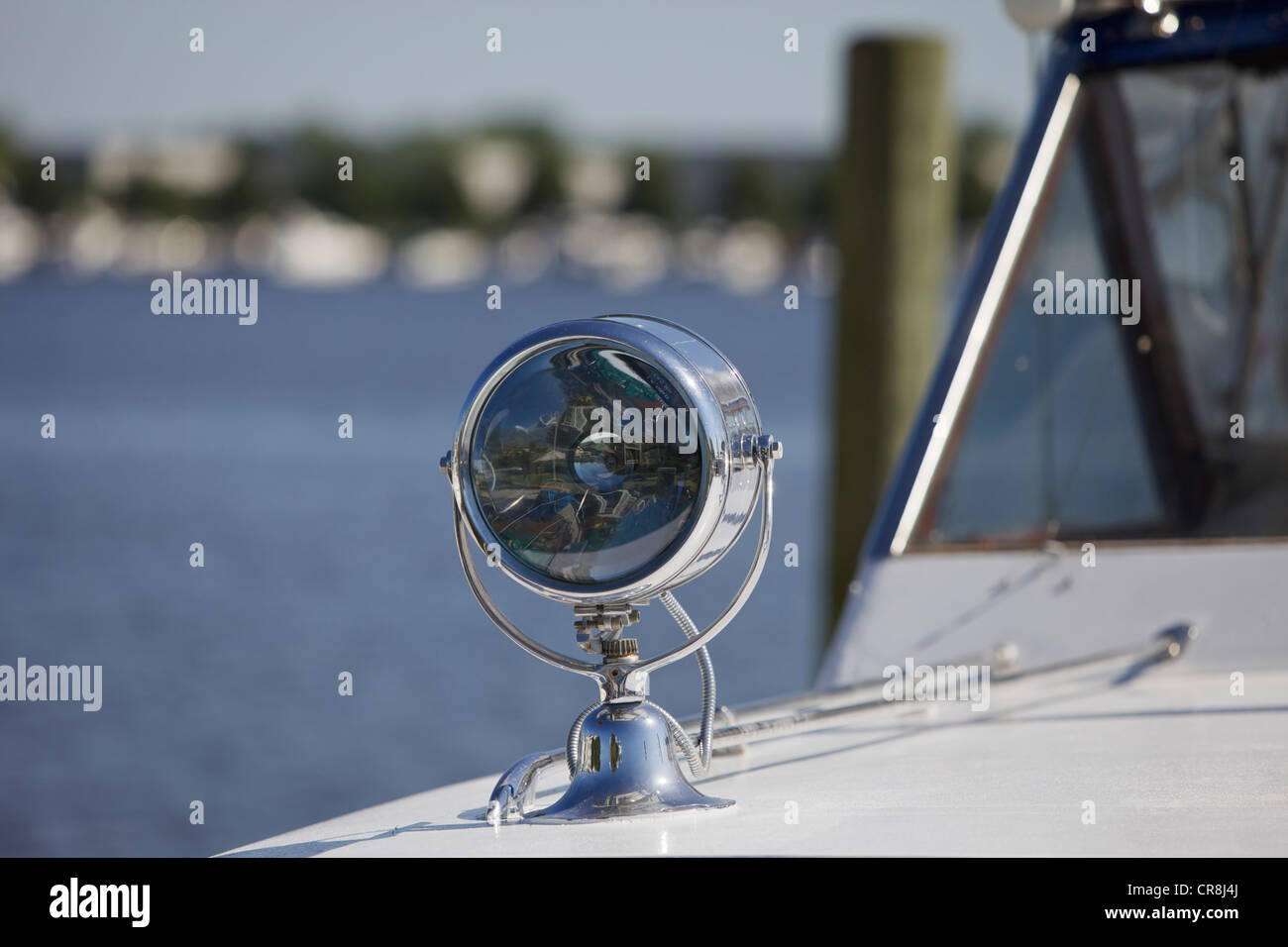 Spot light on the front of a boat Stock Photo - Alamy