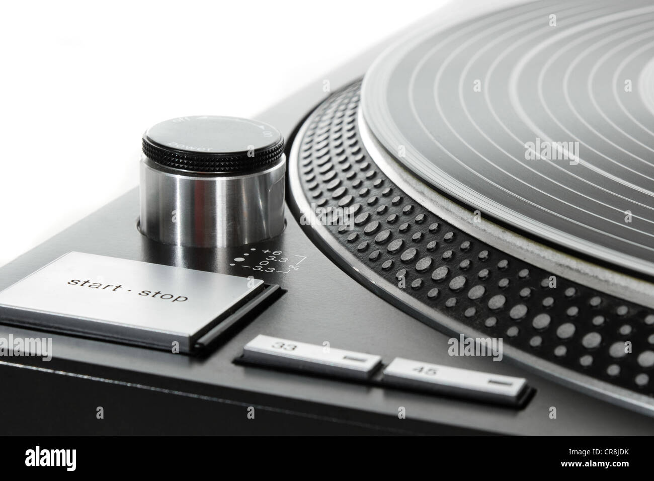 Part of the vinyl record player on white background Stock Photo - Alamy