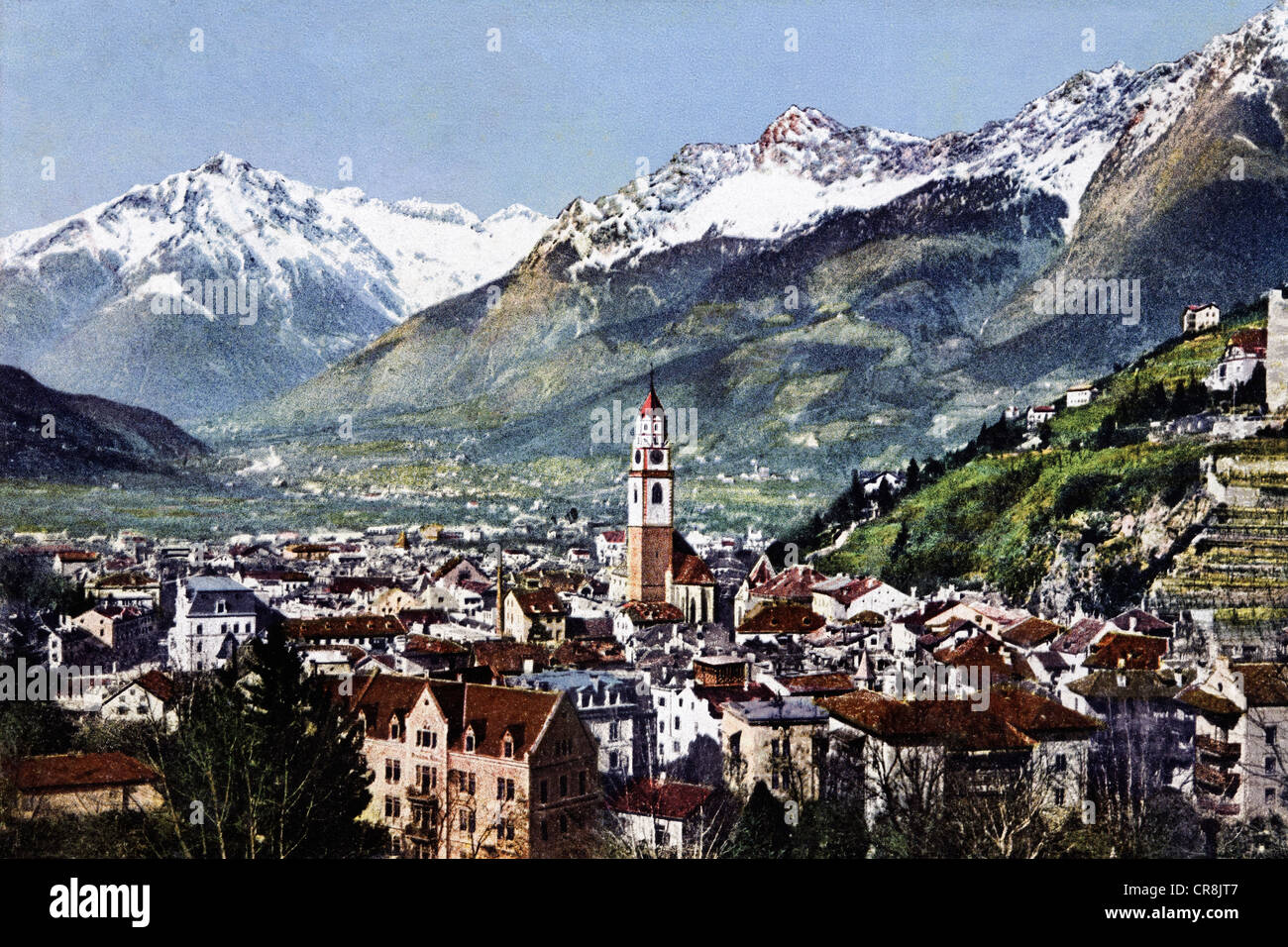 Spa town of Meran, Merano with mountain panorama, South Tyrol, Italy ...