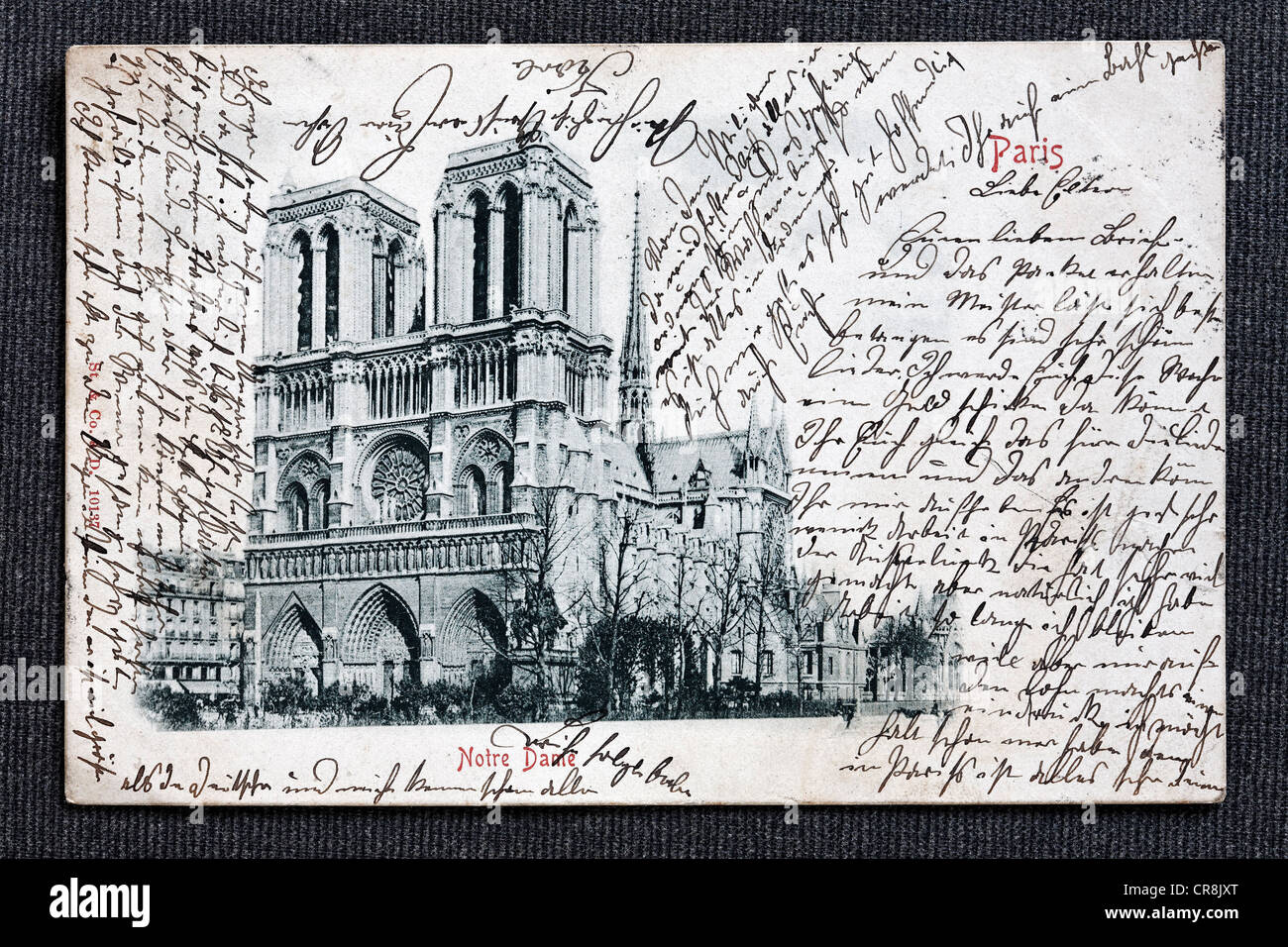Notre-Dame de Paris, cathedral, France, historical postcard, cursive ...