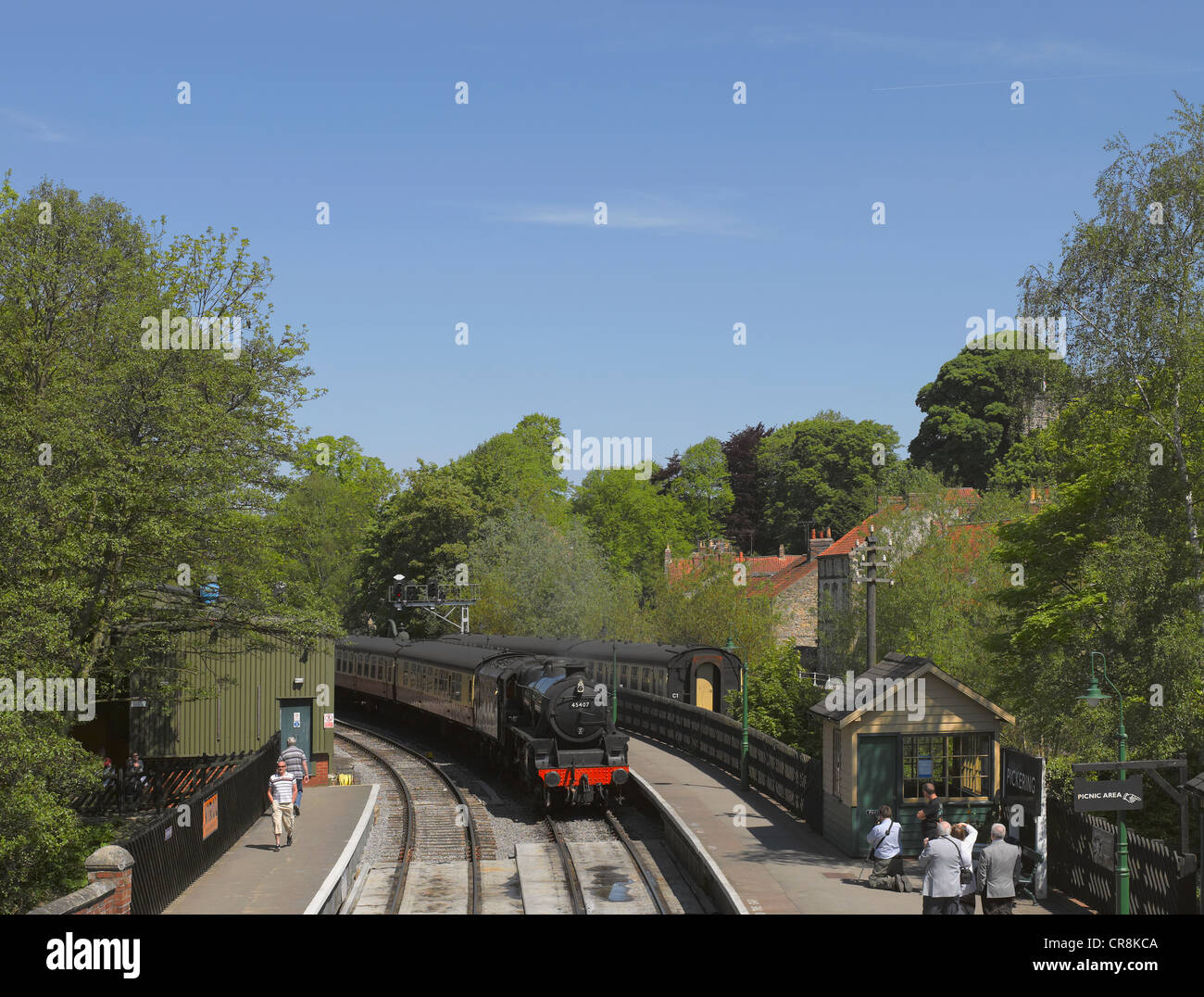 Steam Locomotive engine train arriving at Pickering Railway Station ...