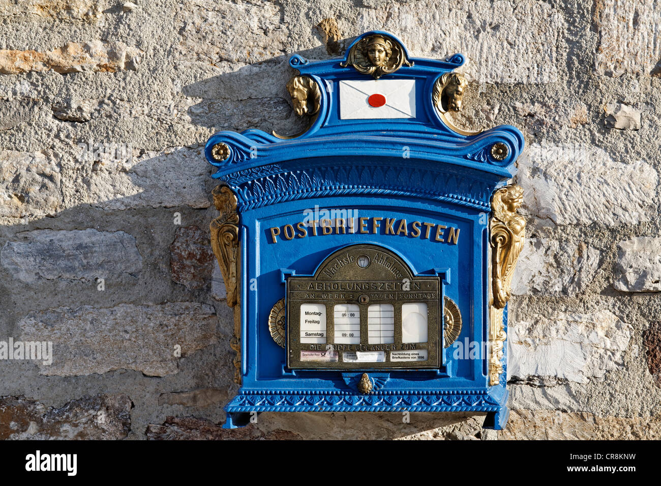Historic blue mailbox, a replica of 1896, Germany, Europe Stock Photo ...