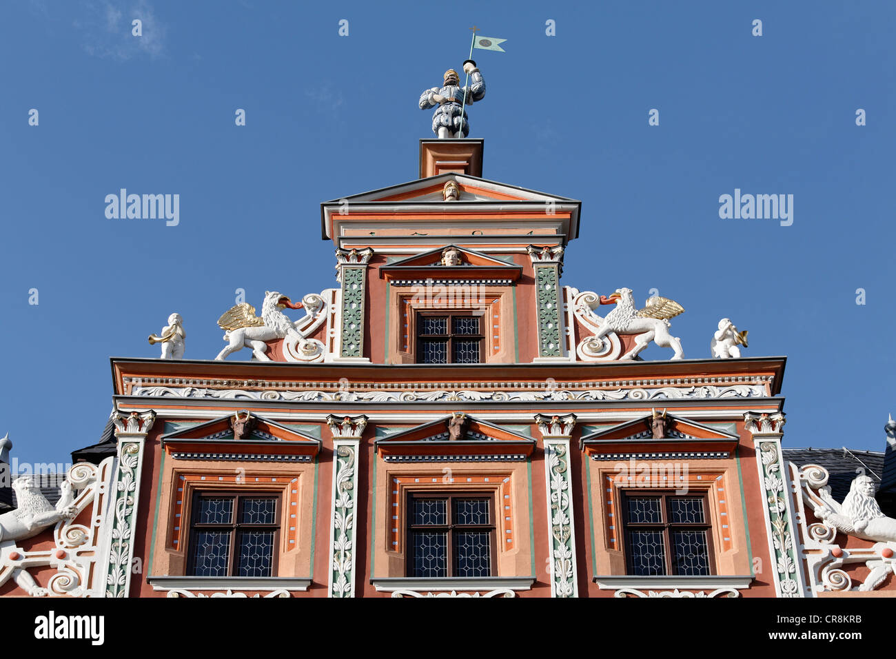 Gable ornaments on the Zum breiten Herd building, a Renaissance town ...