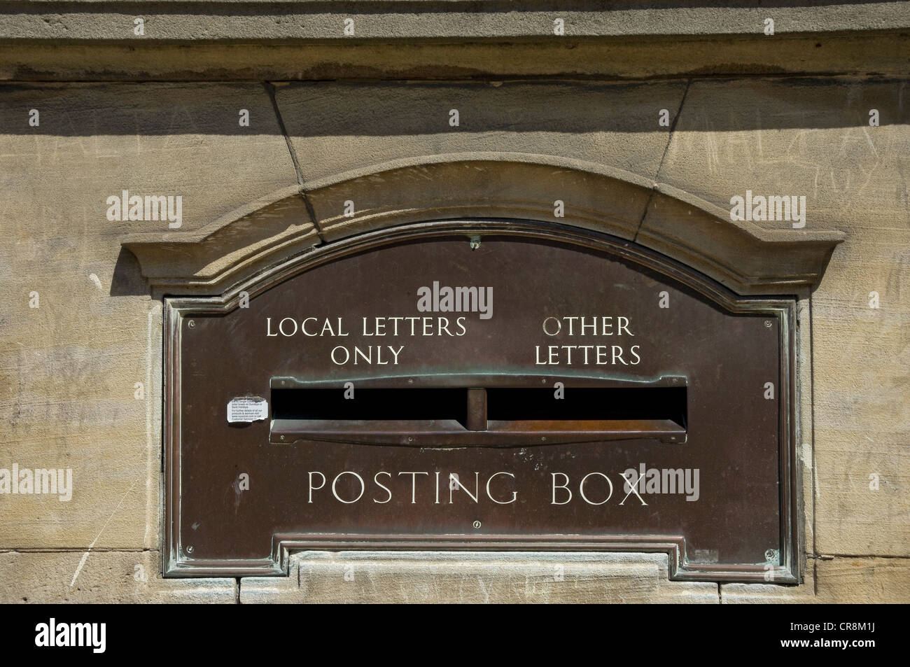 Close up of old post box letterbox set in wall of post office Malton ...