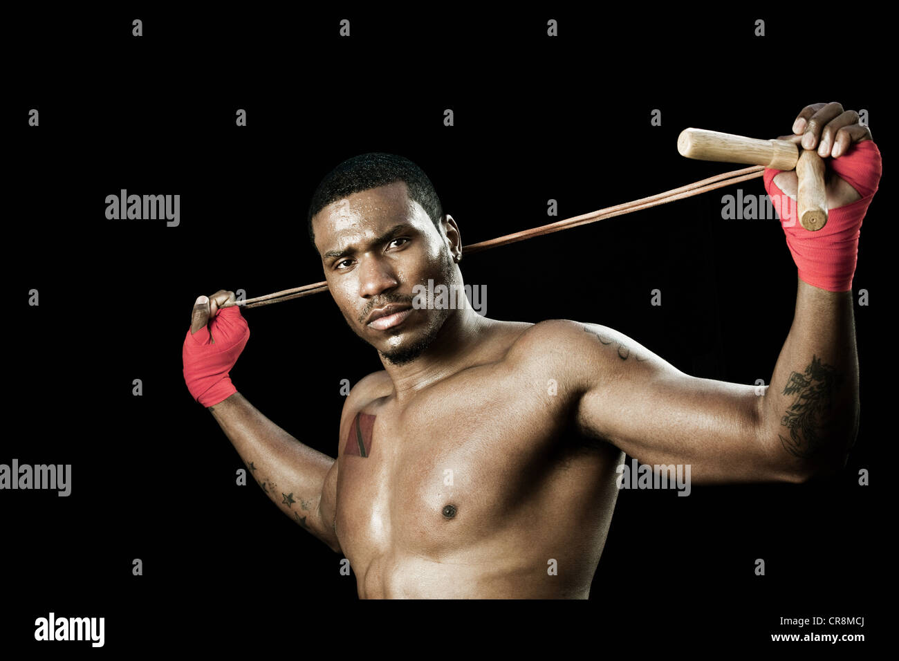 Boxer stretching with rope Stock Photo - Alamy