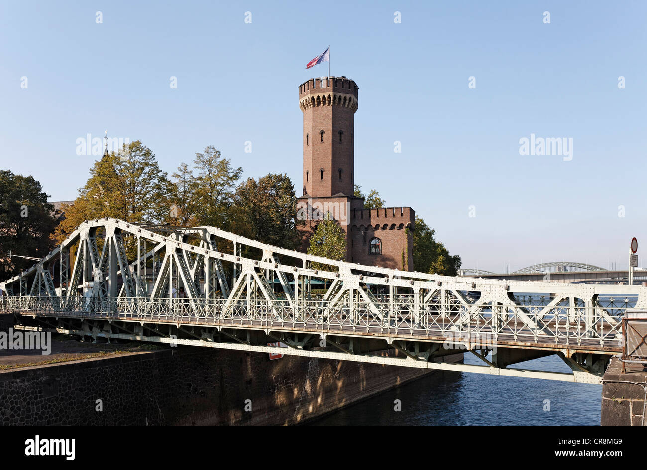 Malakoff tower and historic swing bridge, entrance to the Rheinauhafen ...