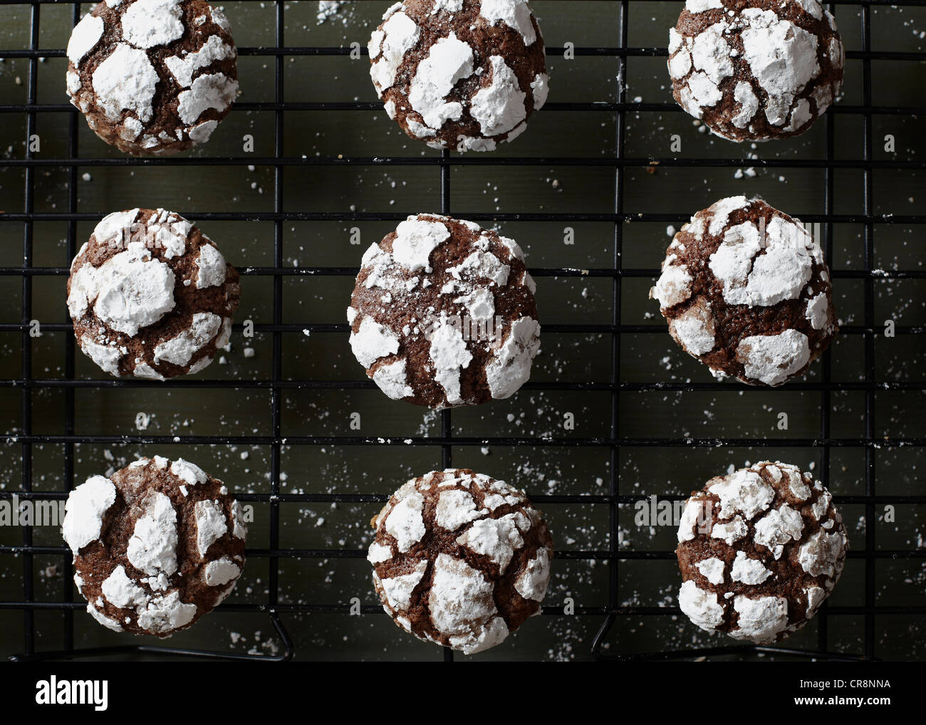 Chocolate puff cookies cooling on rack Stock Photo - Alamy
