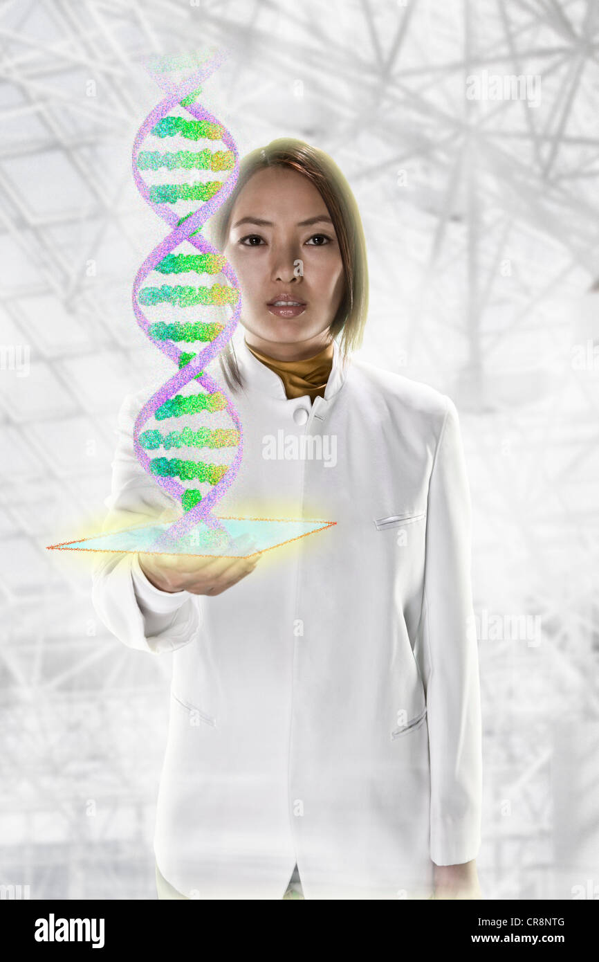 Female scientist with holographic genome Stock Photo - Alamy
