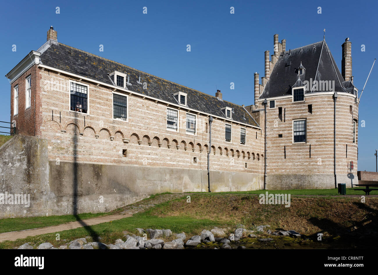 Medieval defense tower Campveerse Toren, historic town of Veere, Lake ...
