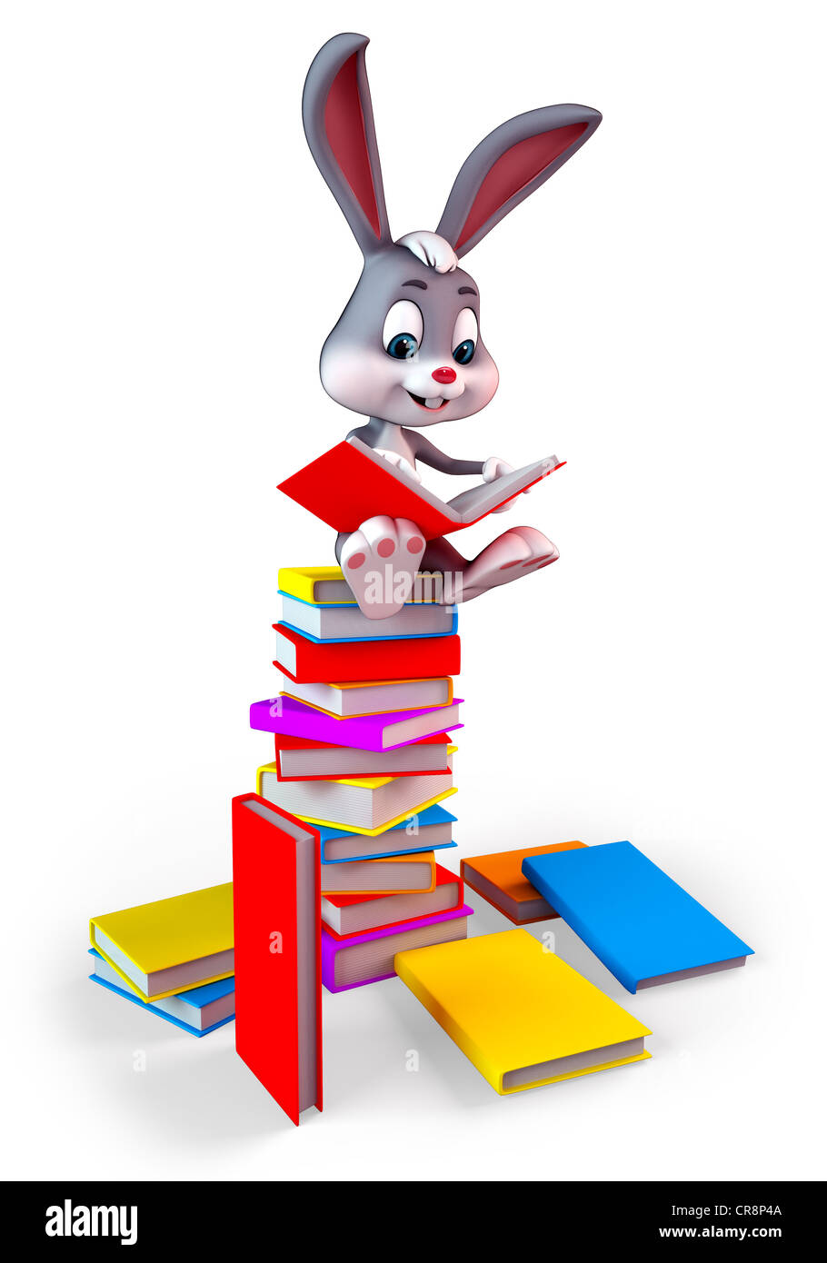 bunny is sitting on the lots of books Stock Photo - Alamy