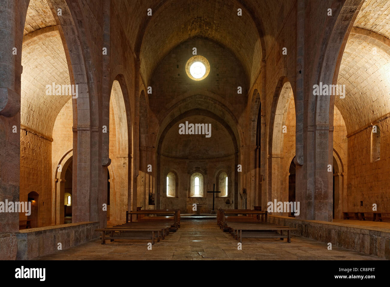 Romanesque nave, Le Thoronet Abbey, a former Cistercian monastery ...