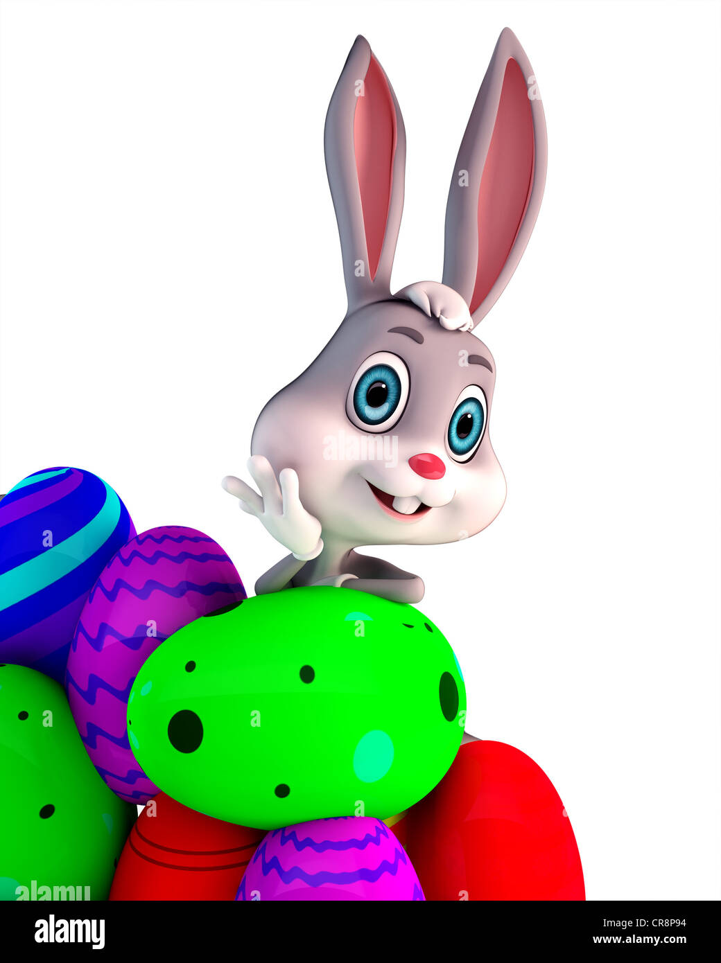 smiling bunny with lots of eggs Stock Photo - Alamy