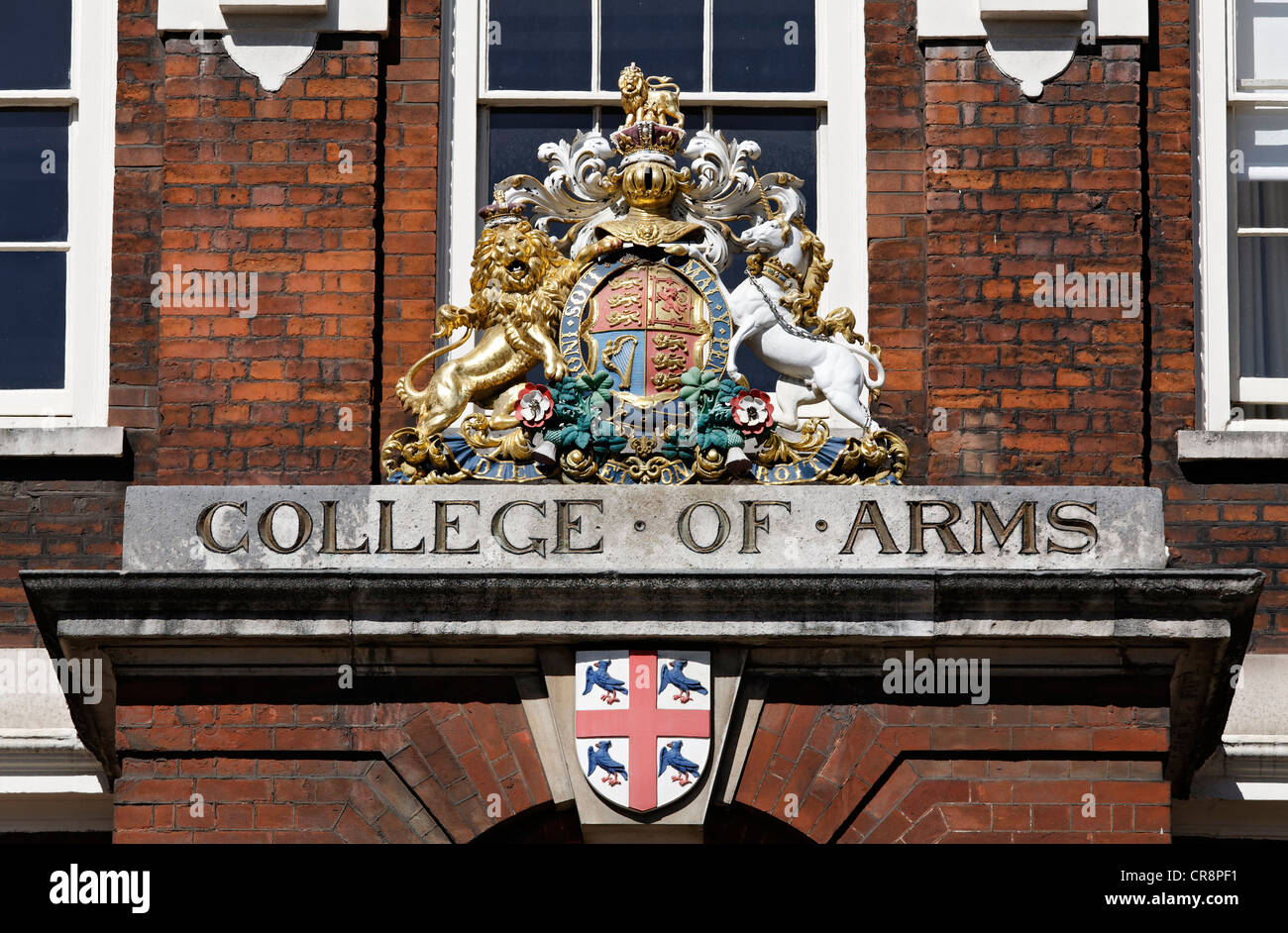Coat of arms above the entrance to the College of Arms, historic ...