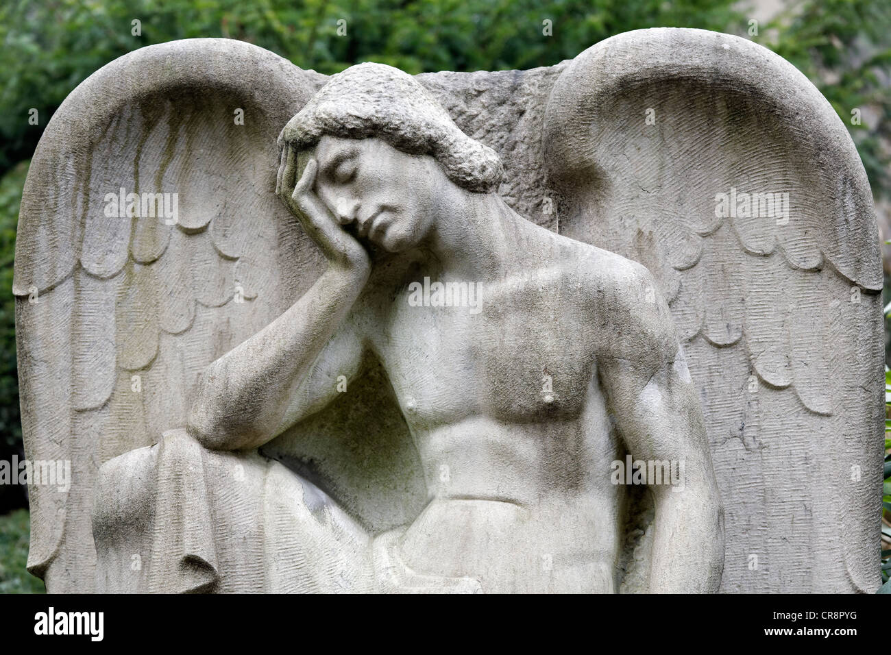 Mourning angel, historic grave sculpture, Nordfriedhof Cemetery ...
