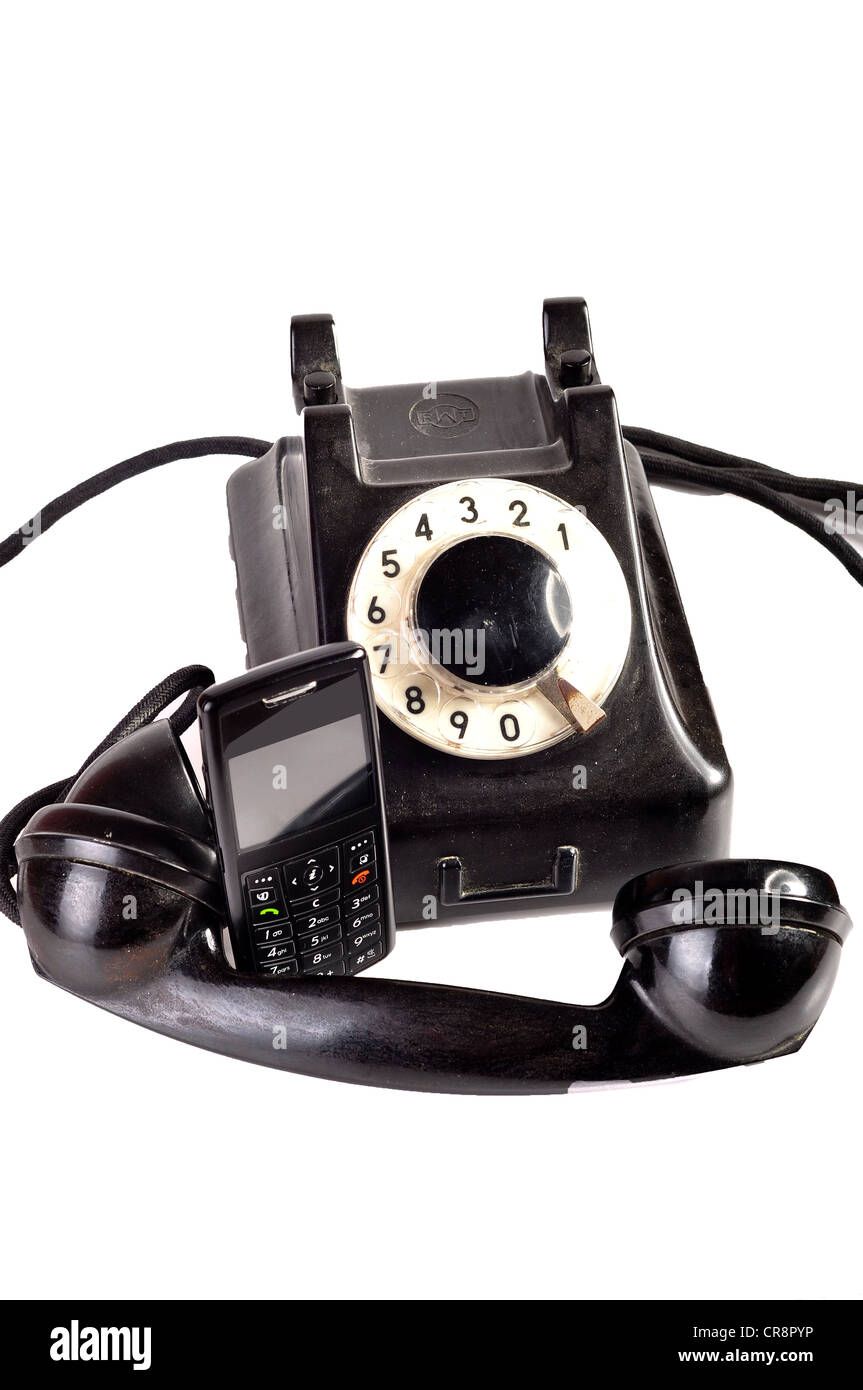 Photo of modern phone and old phone compared with themselves Stock ...