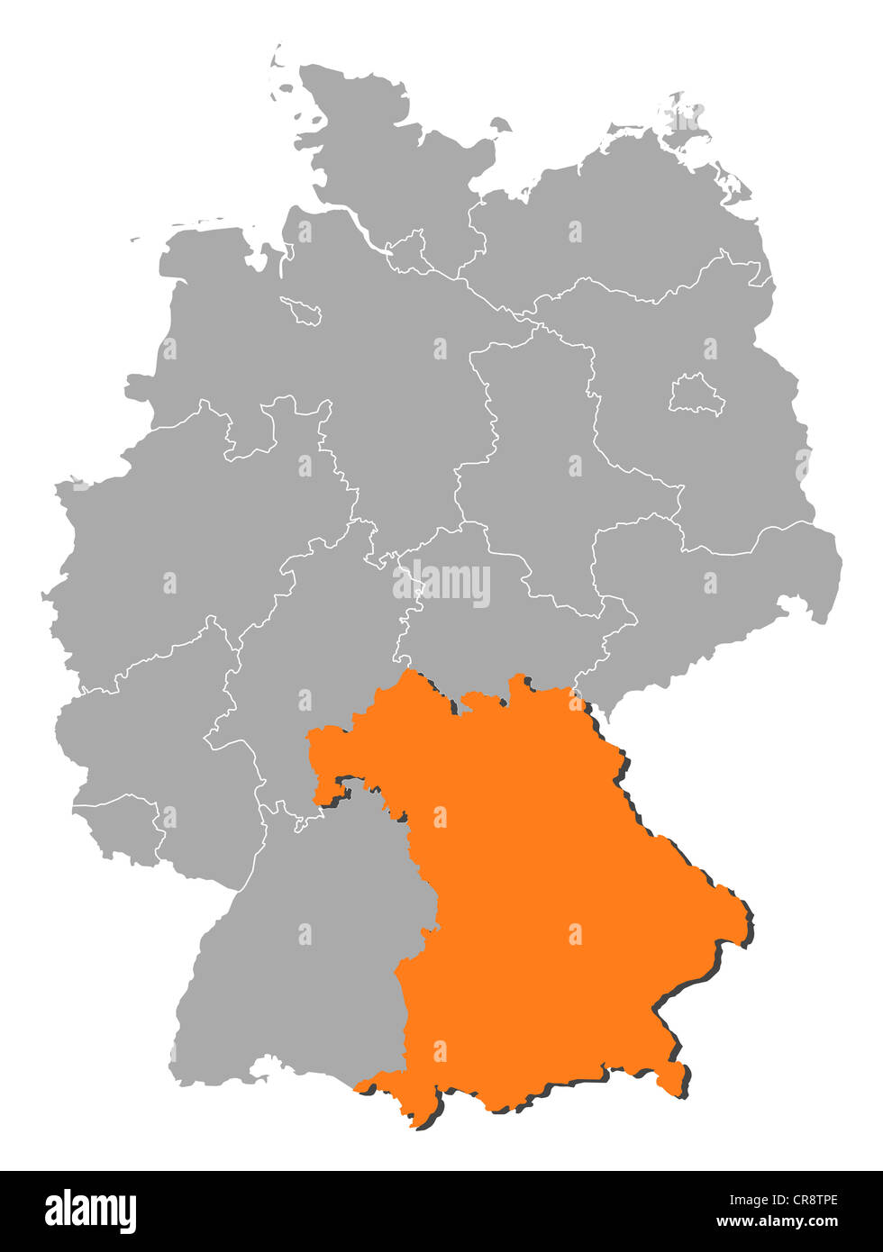 Political map of Germany with the several states where Bavaria is ...