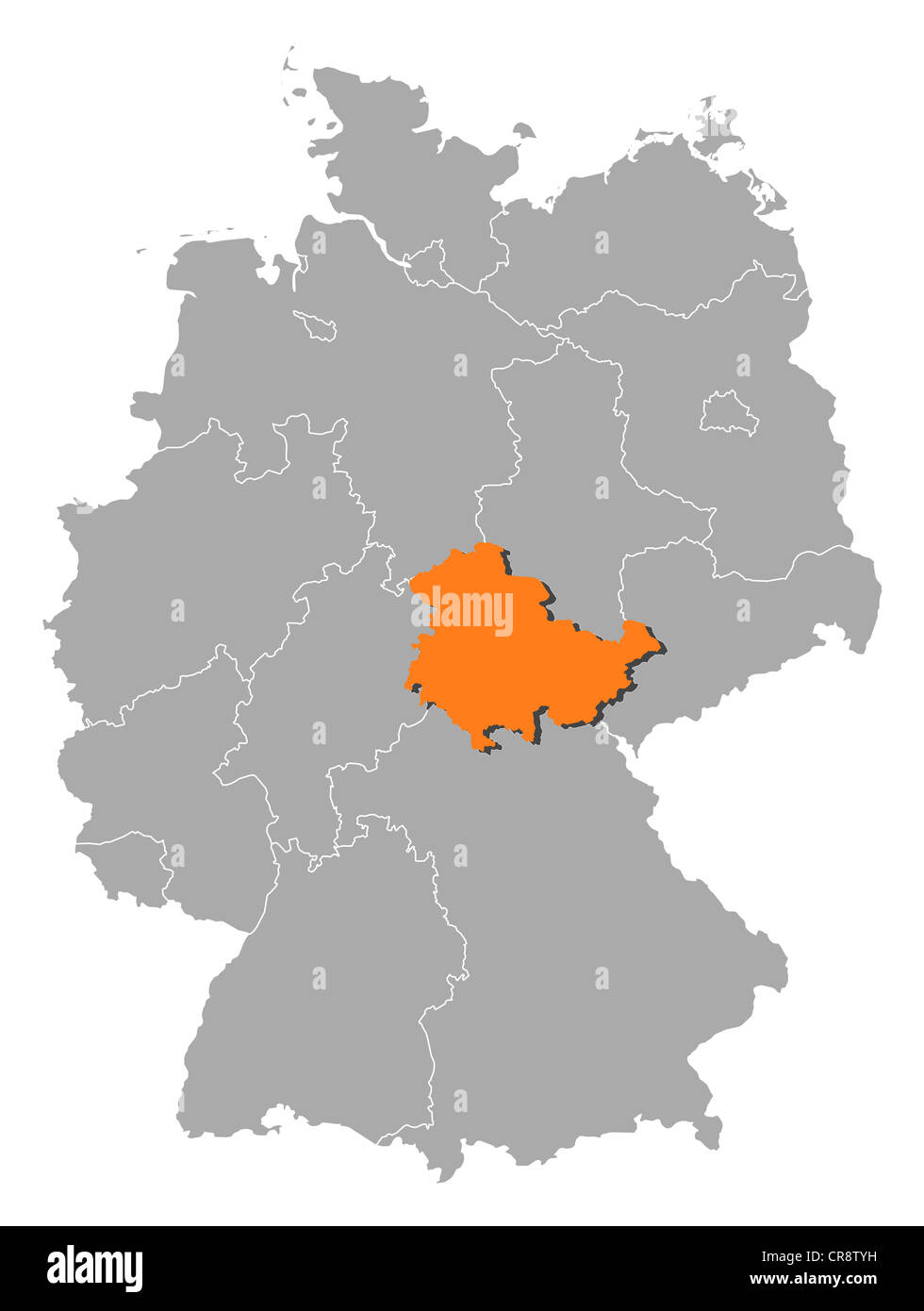 Political map of Germany with the several states where Thuringia is ...