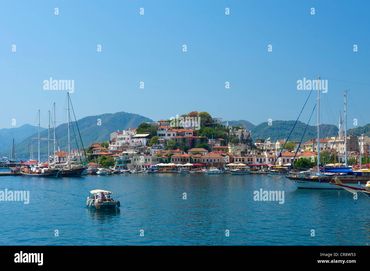 Old town and marina in Marmaris, Turkish Aegean Coast, Turkey Stock ...