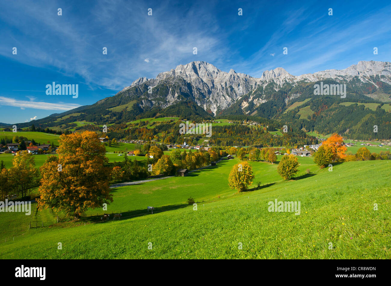 Village of Leogang in front of the Leoganger Steinberge, Leogang Stone ...