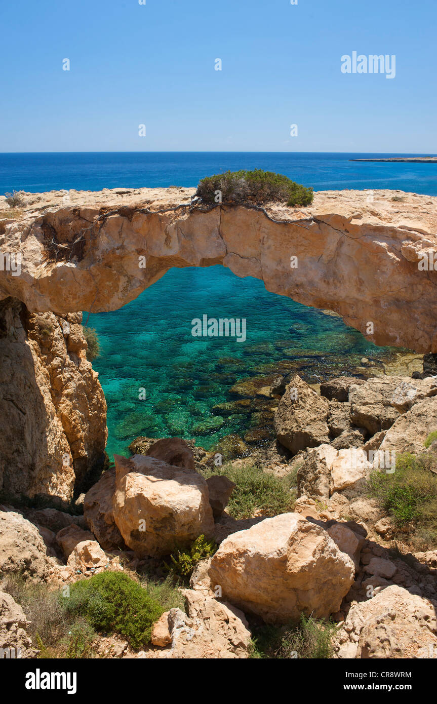 Natural stone arch at Cape Greco near Ayia Napa, Southern Cyprus ...