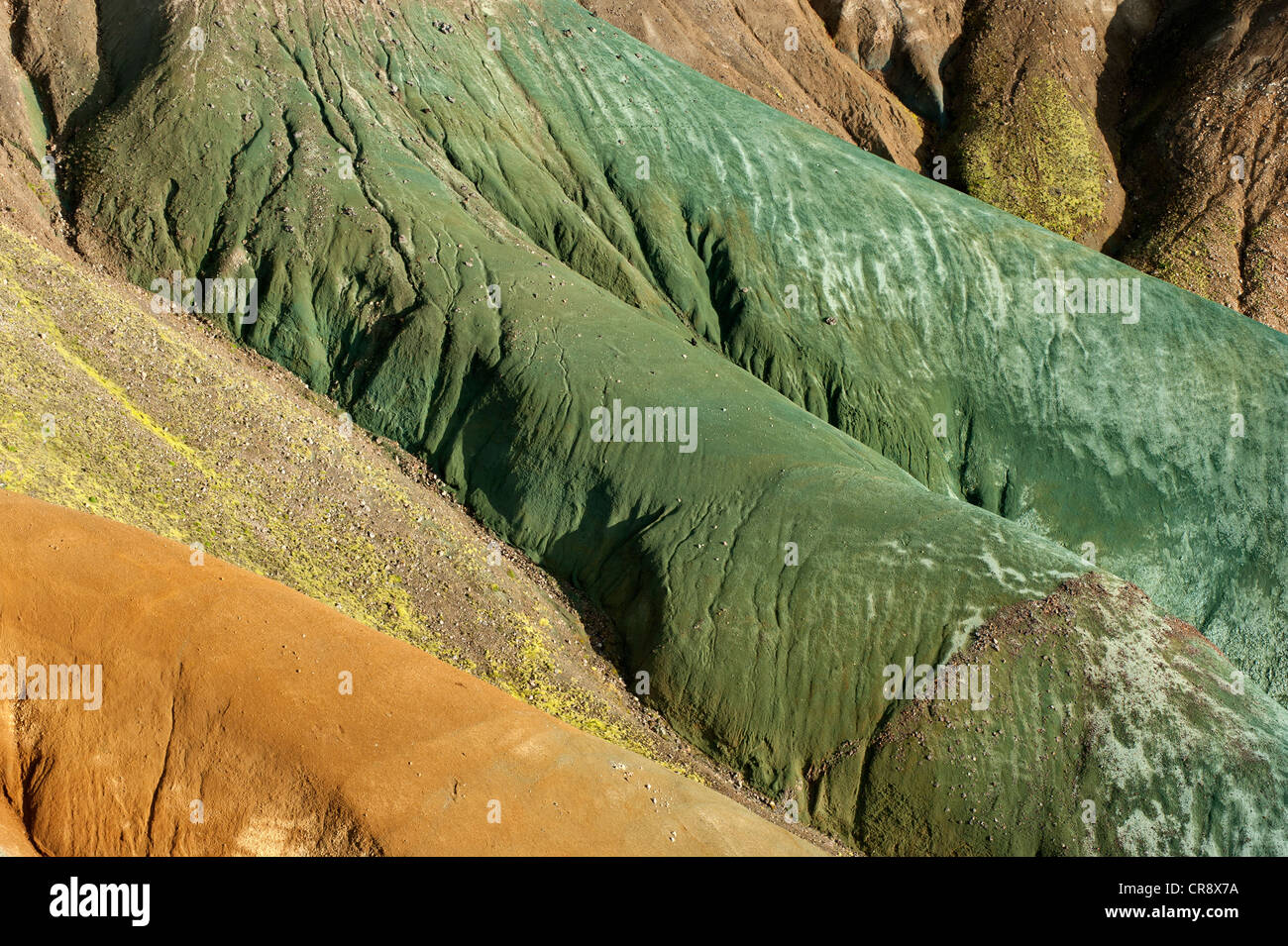Detail of colourful rhyolite mountains near Landmannalaugar, Fjallabak ...