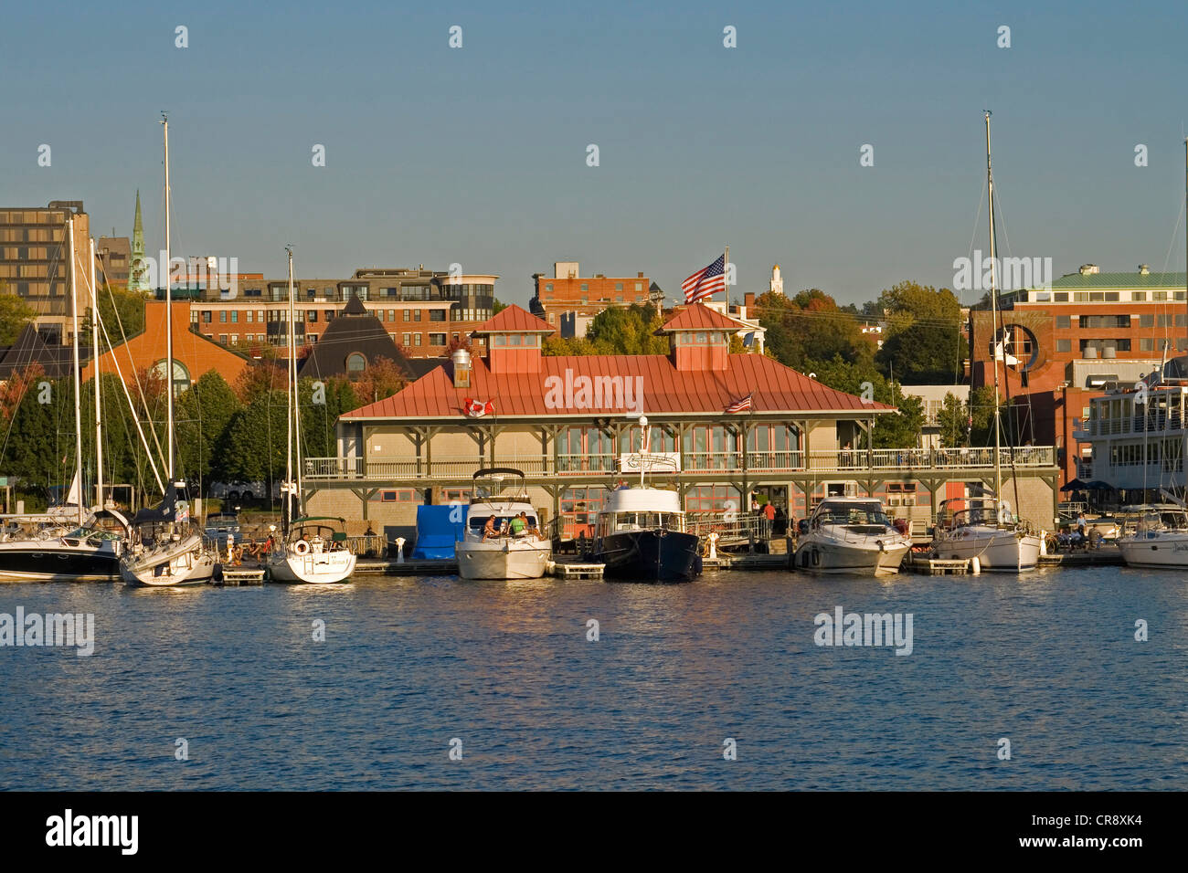 Waterfront with skyline, boats, marina, Lake Champlain, Burlington ...