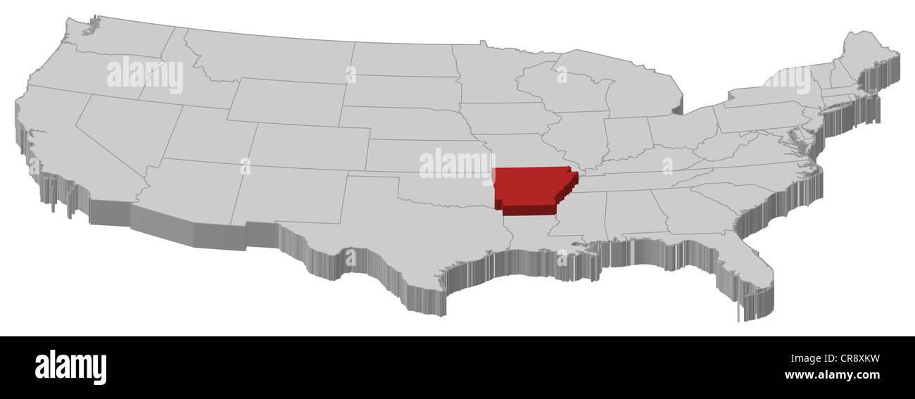 Political map of United States with the several states where Arkansas ...