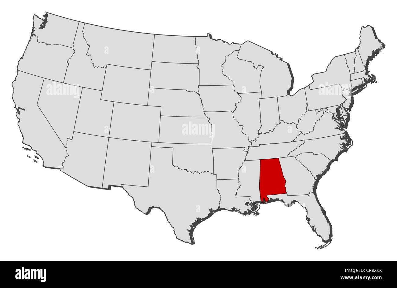 Political map of United States with the several states where Alabama is ...