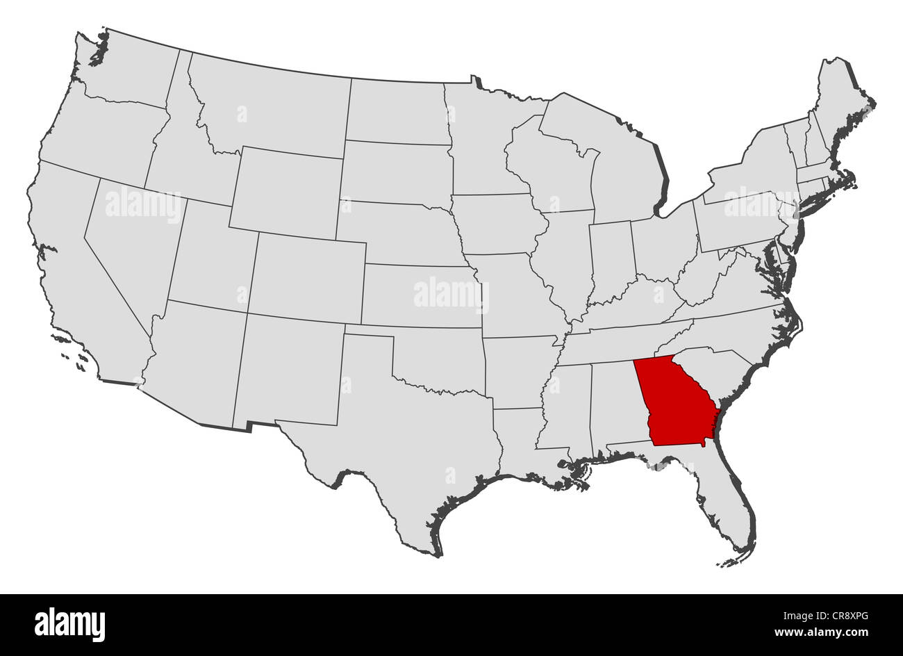 Political map of United States with the several states where Georgia is ...