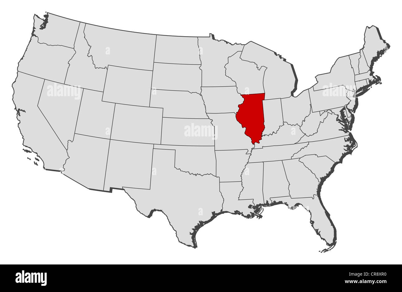 Political map of United States with the several states where Illinois ...