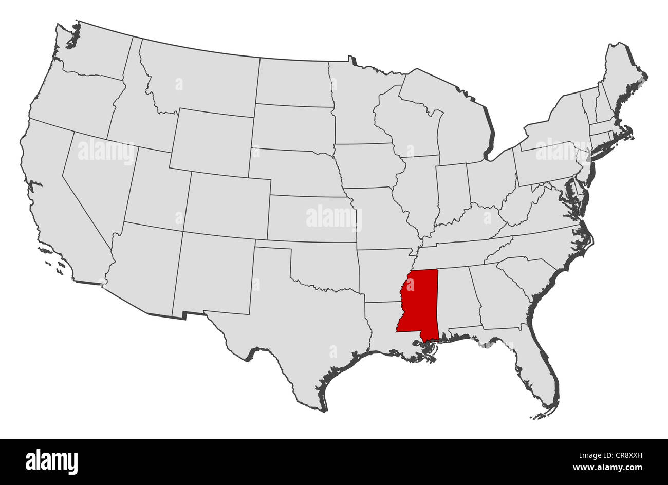 Political map of United States with the several states where ...