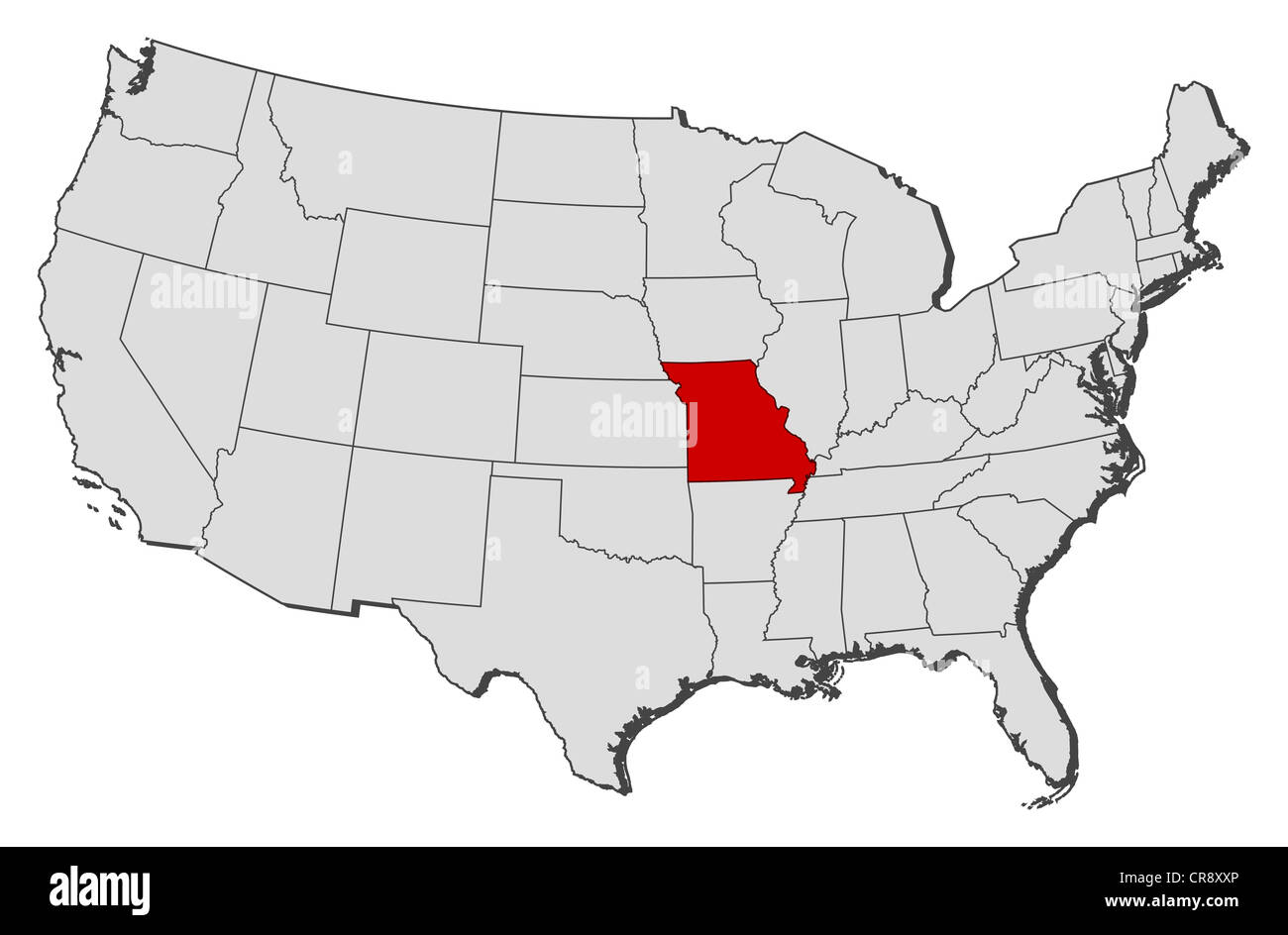 Map united missouri highlighted Cut Out Stock Images & Pictures - Alamy