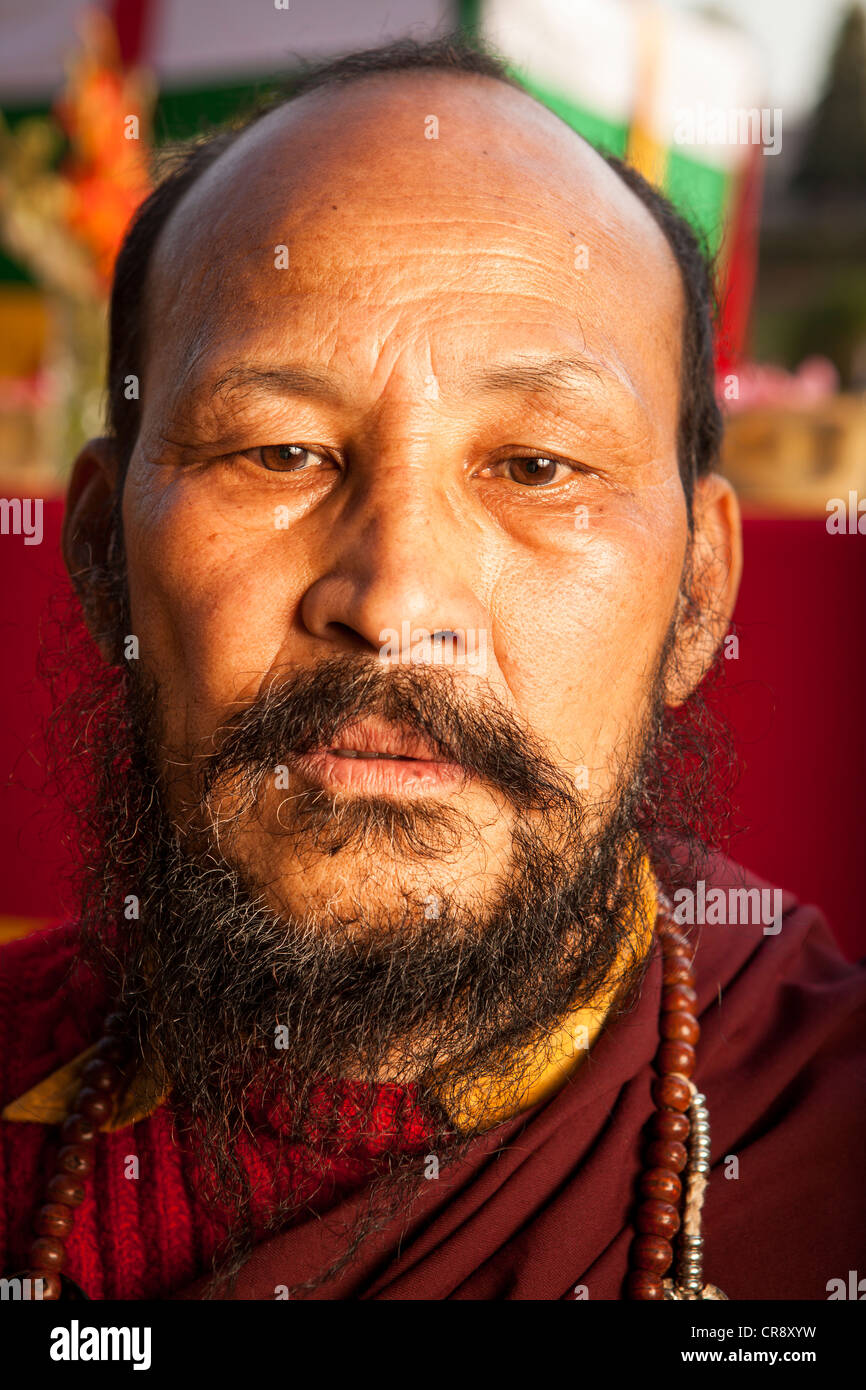 Buddhist pilgrim portrait, Mahabodhi Temple, Bodh Gaya, Bihar, India ...