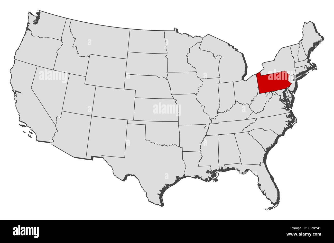 Political map of United States with the several states where ...