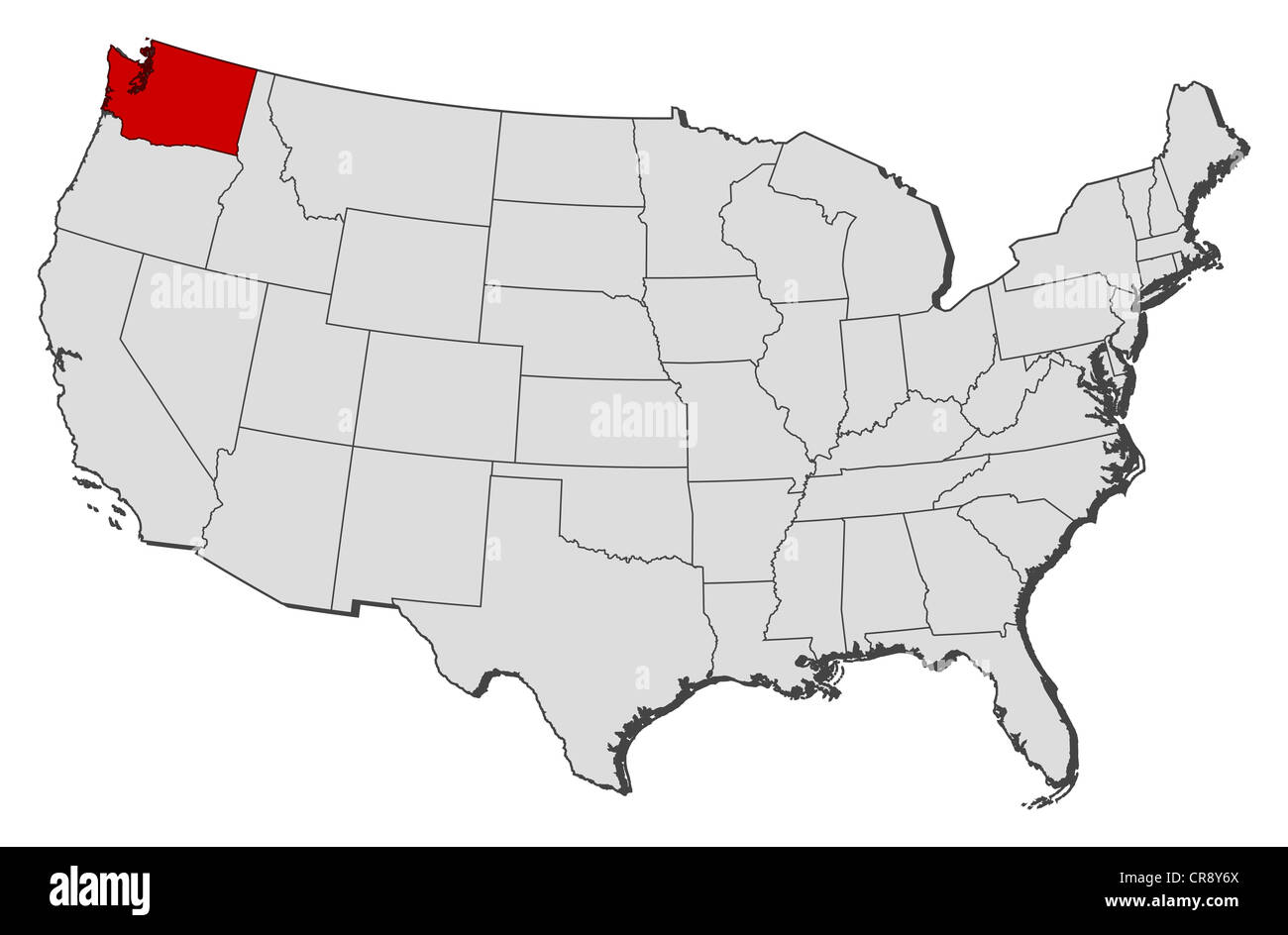 Political map of United States with the several states where Washington ...