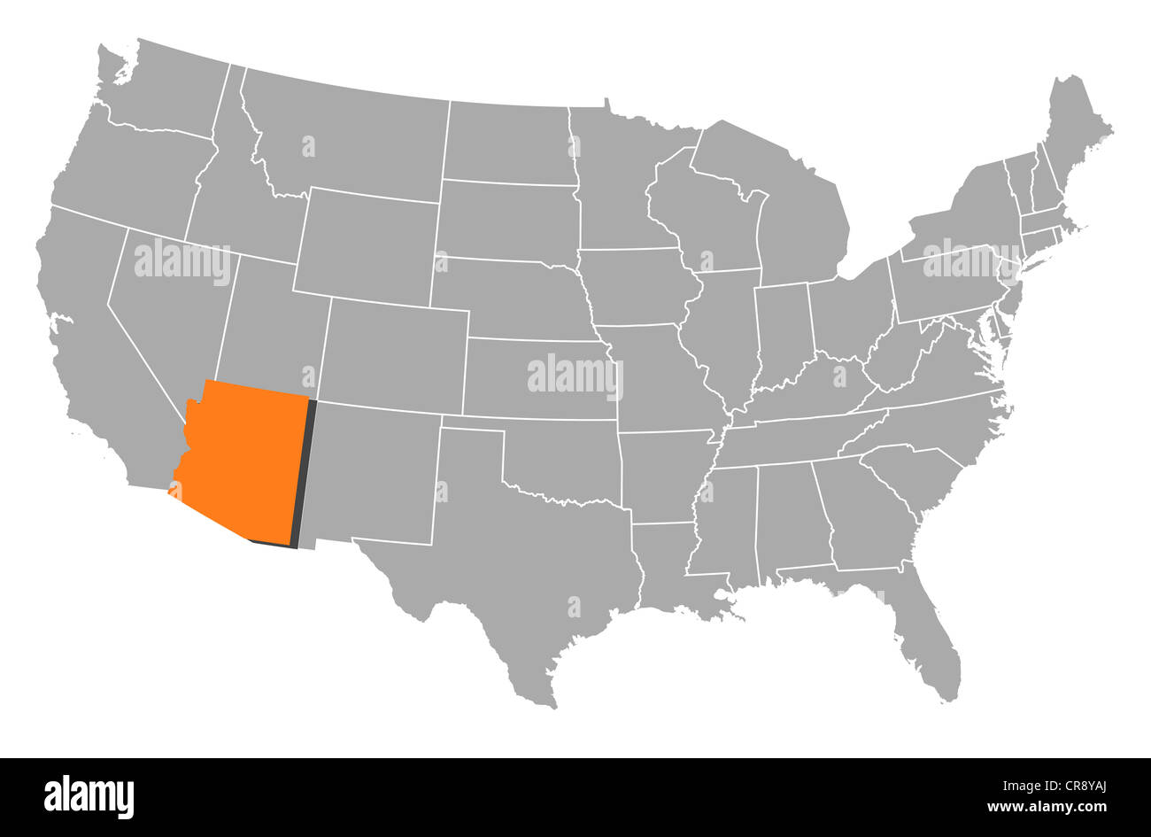 Political map of United States with the several states where Arizona is ...