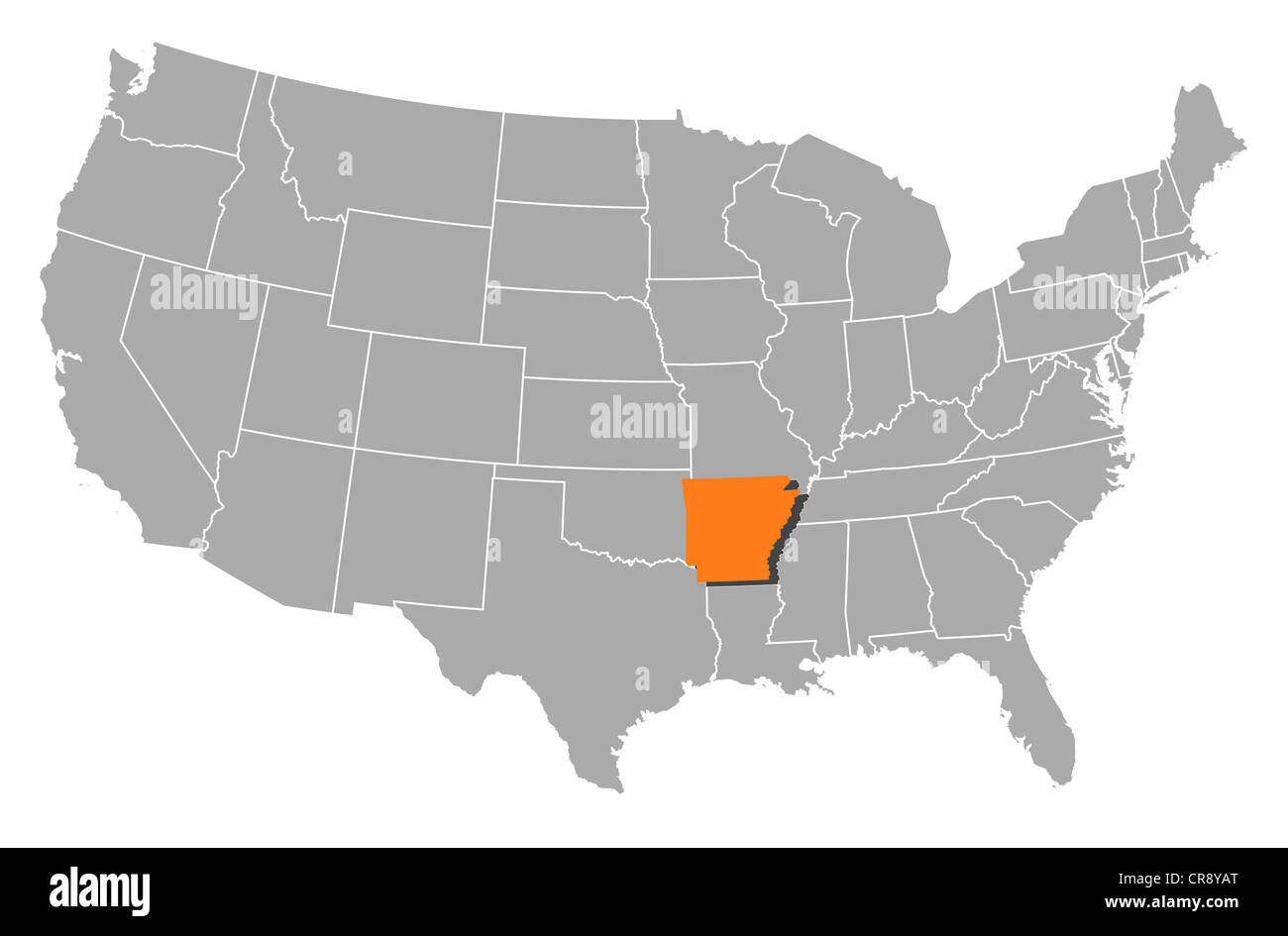 Political map of United States with the several states where Arkansas ...