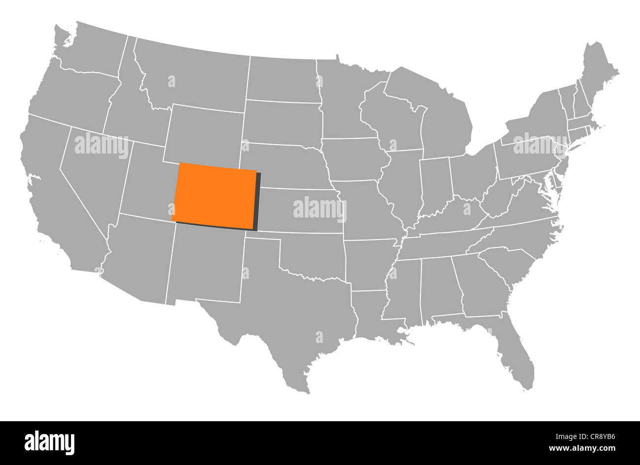 Political map of United States with the several states where Colorado ...