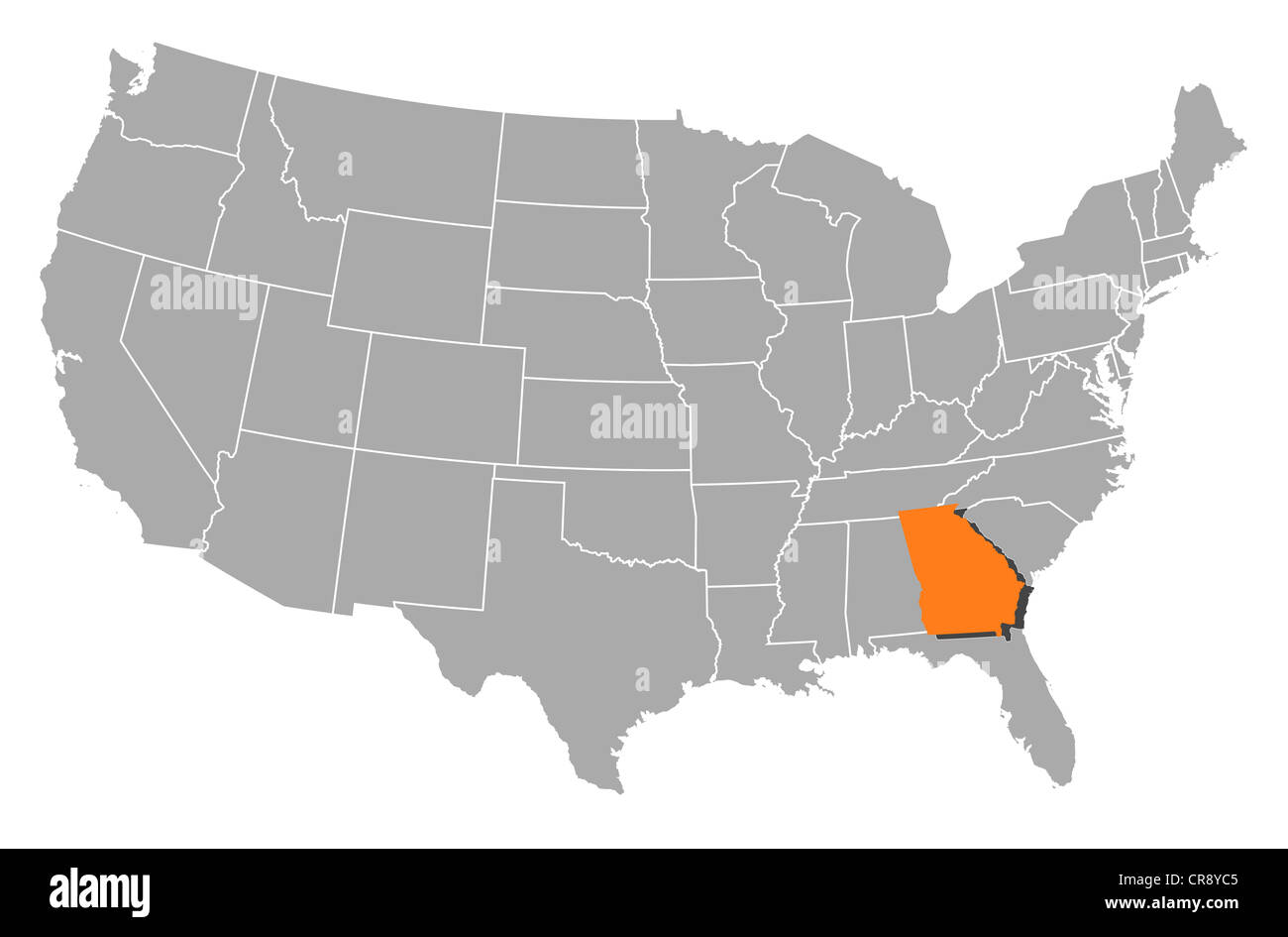 Political map of United States with the several states where Georgia is ...