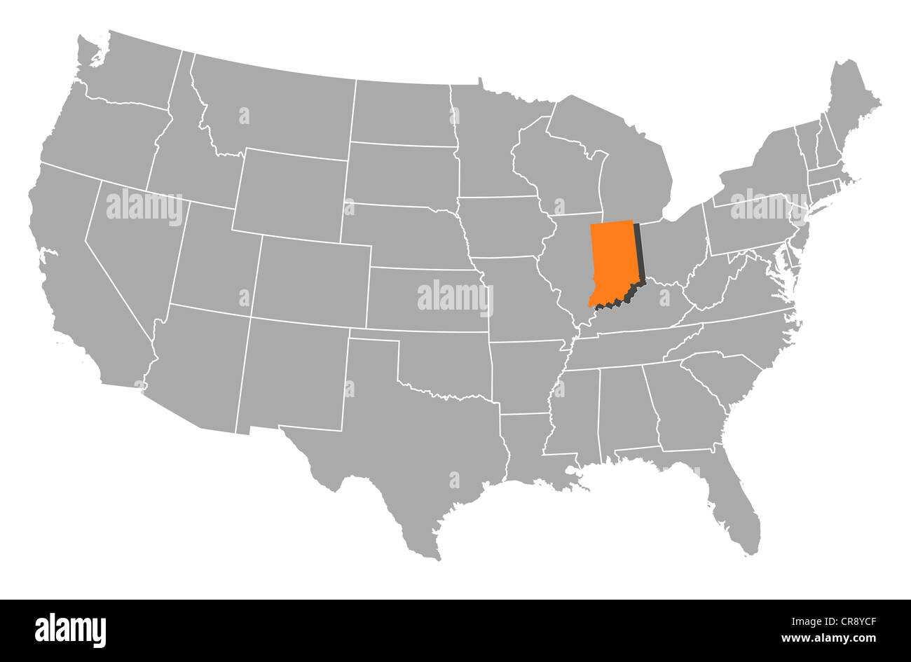 Political map of United States with the several states where Indiana is ...