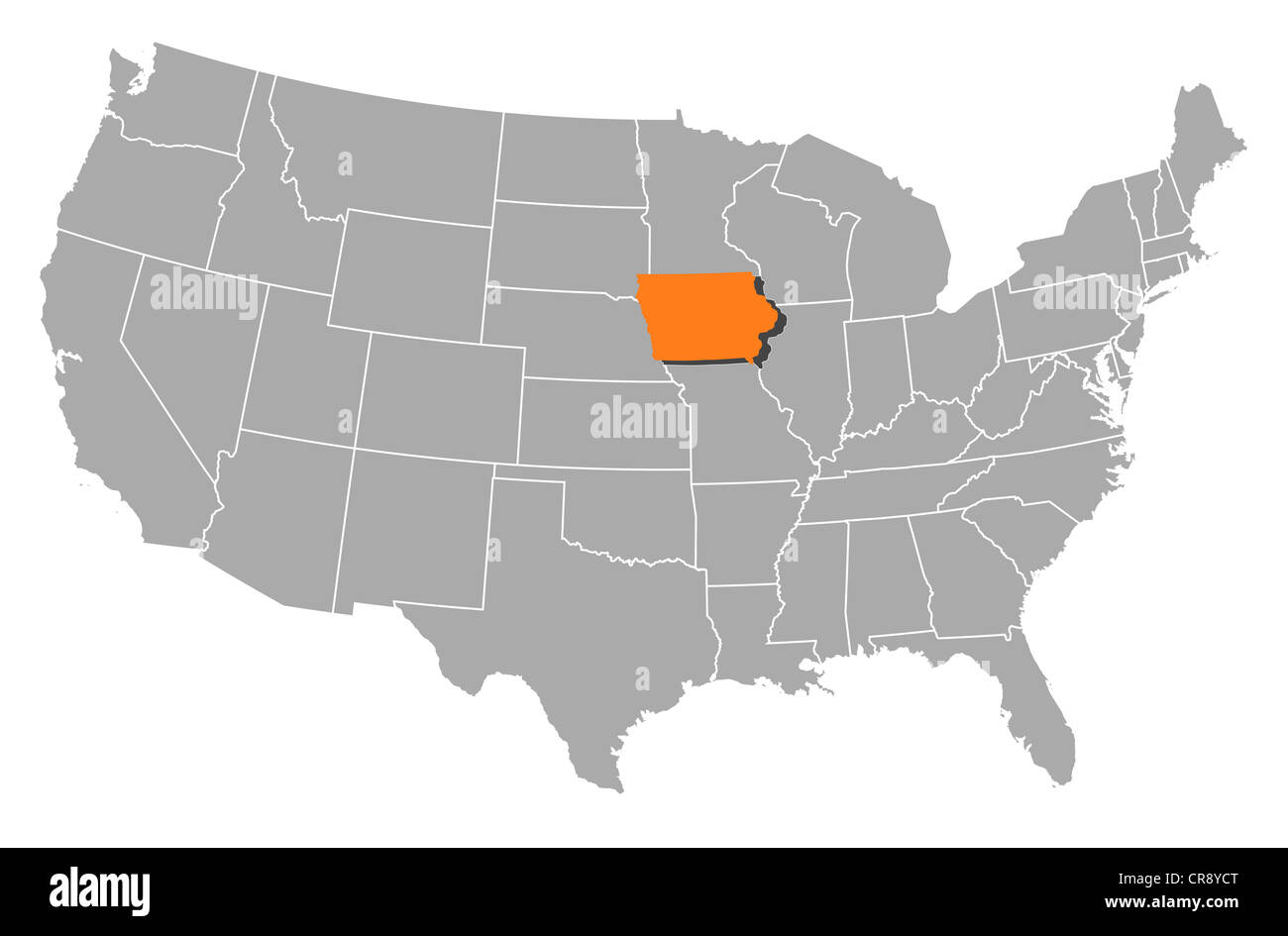 Political map of United States with the several states where Iowa is ...