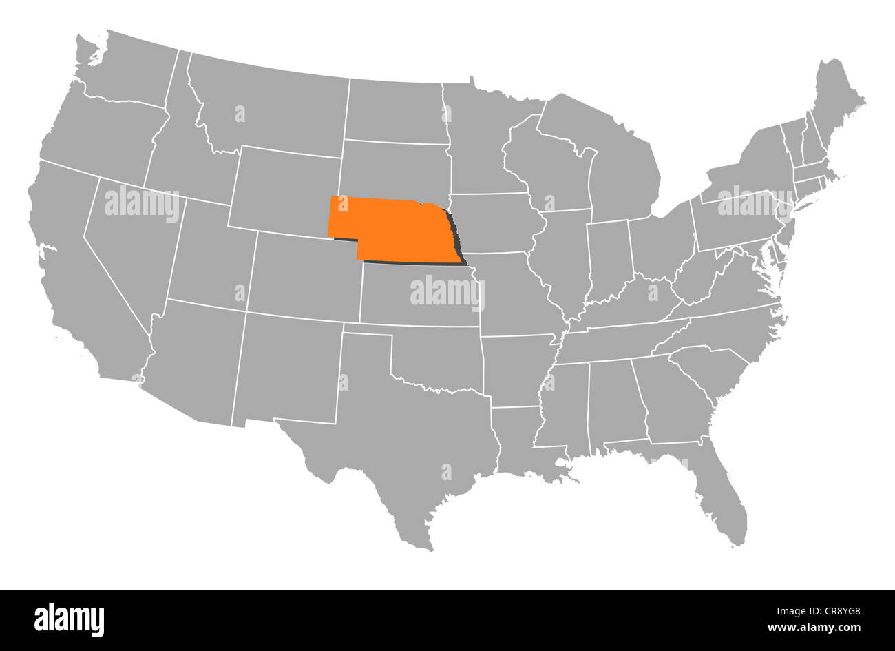 Political map of United States with the several states where Nebraska ...
