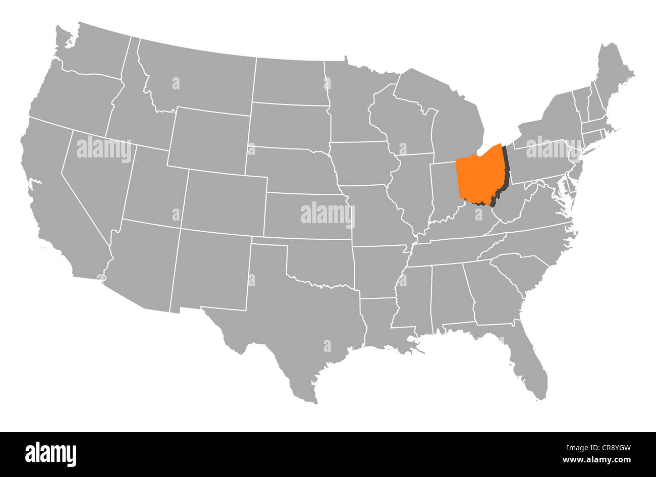 Political map of United States with the several states where Ohio is ...