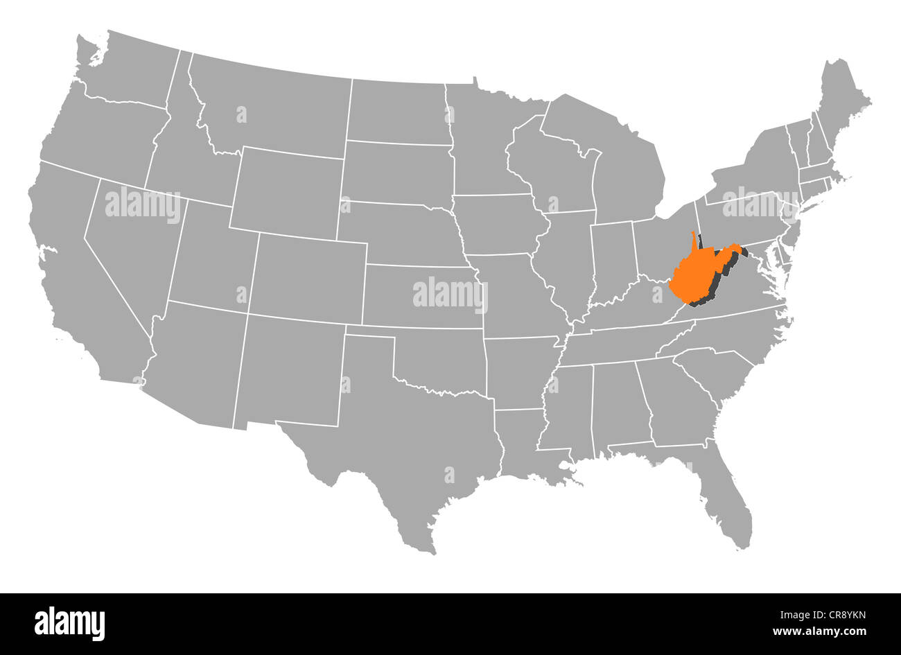 Political map of United States with the several states where West ...