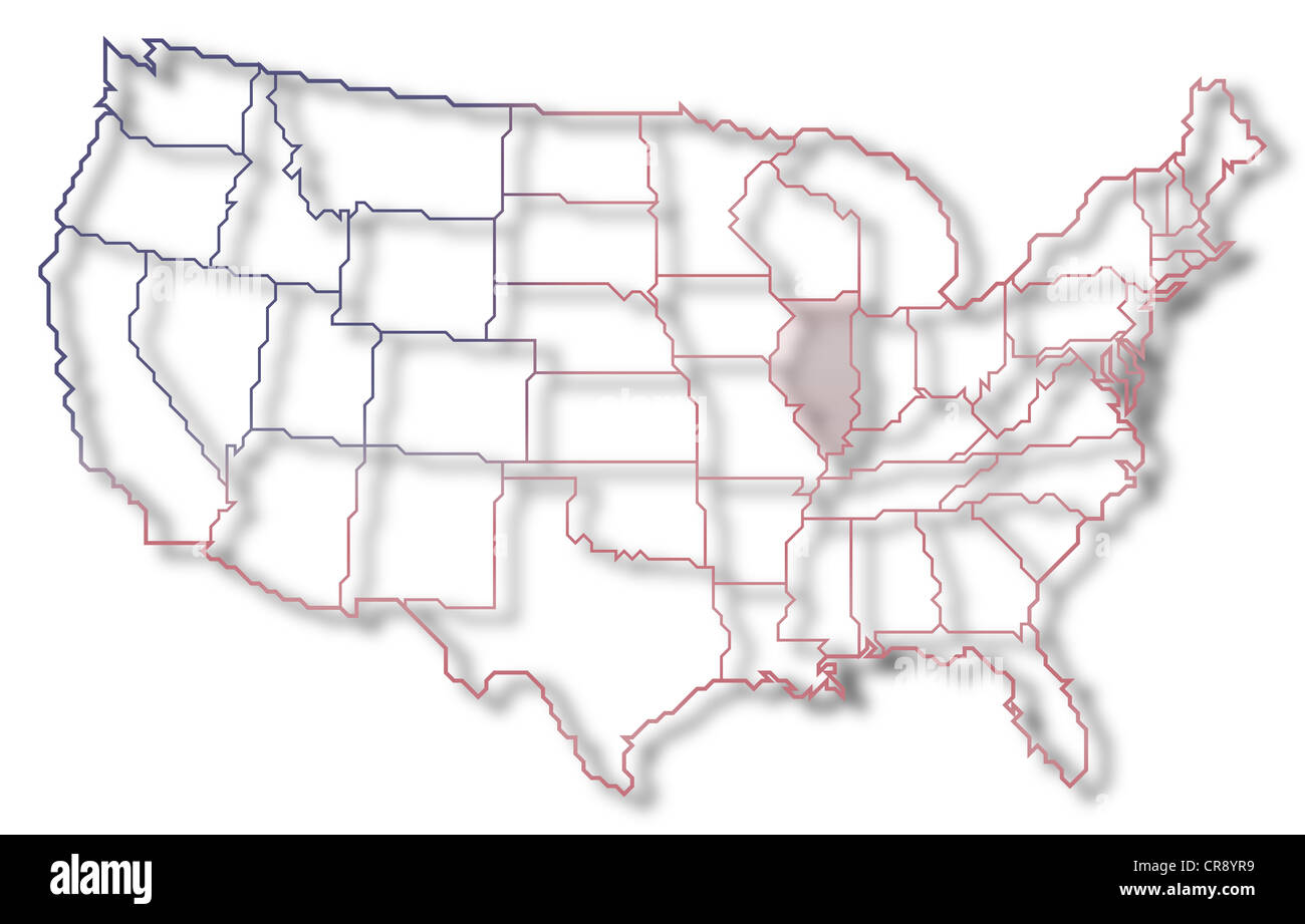 Political map of United States with the several states where Illinois ...