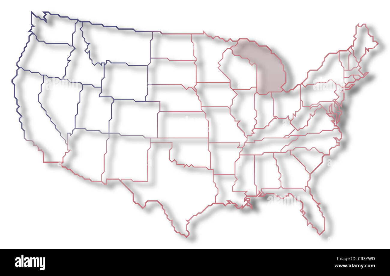 Political map of United States with the several states where Michigan ...