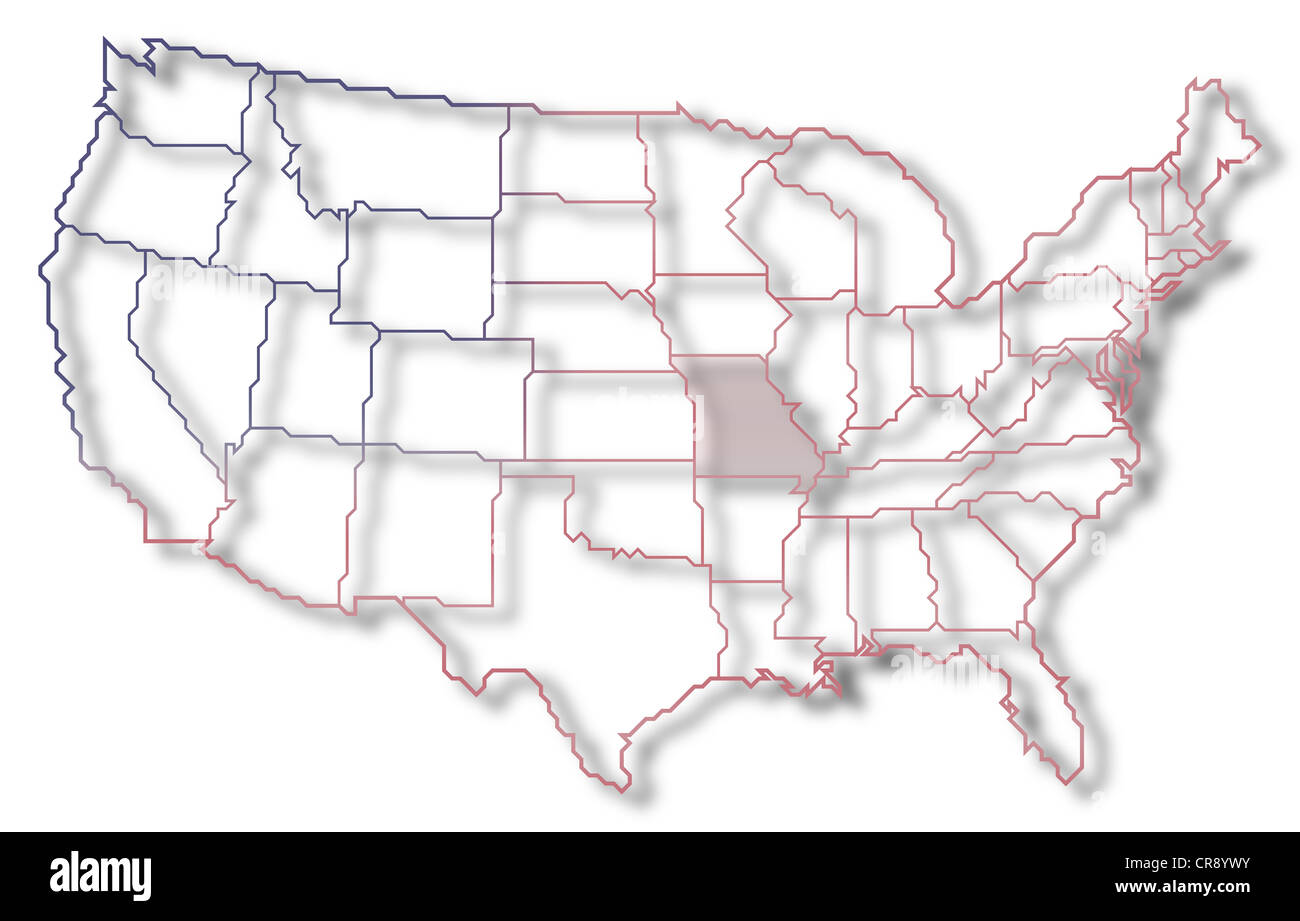 Political map of United States with the several states where Missouri ...