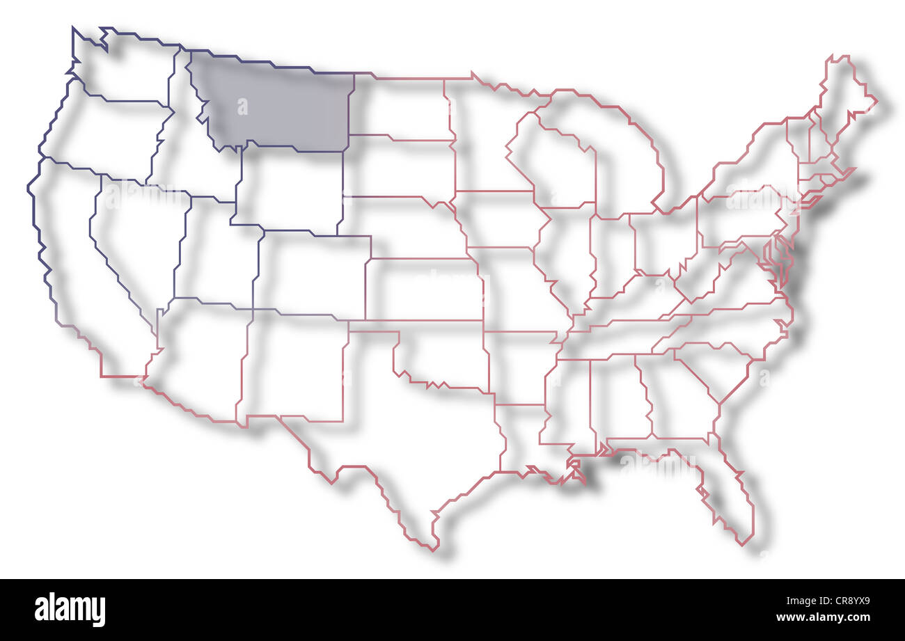 Political map of United States with the several states where Montana is ...